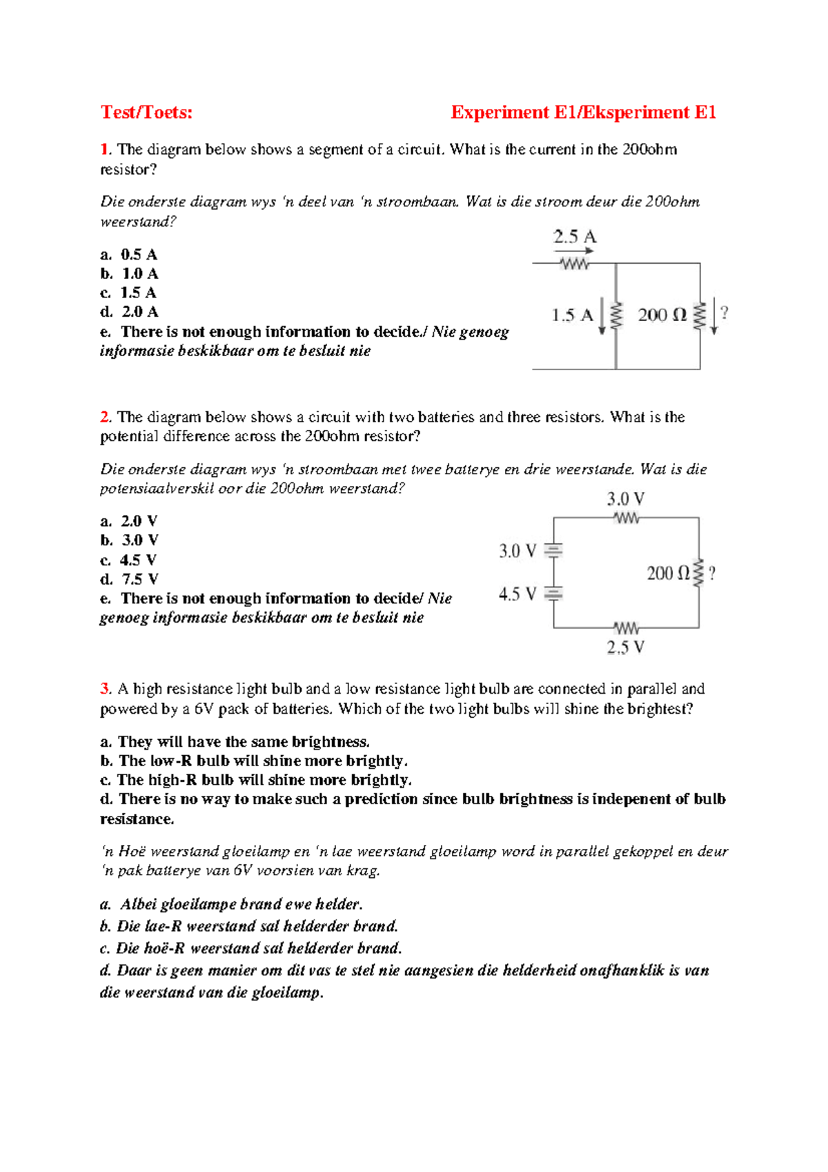 Test E 1 - Test for E1 - Test/Toets: The diagram below shows a segment ...