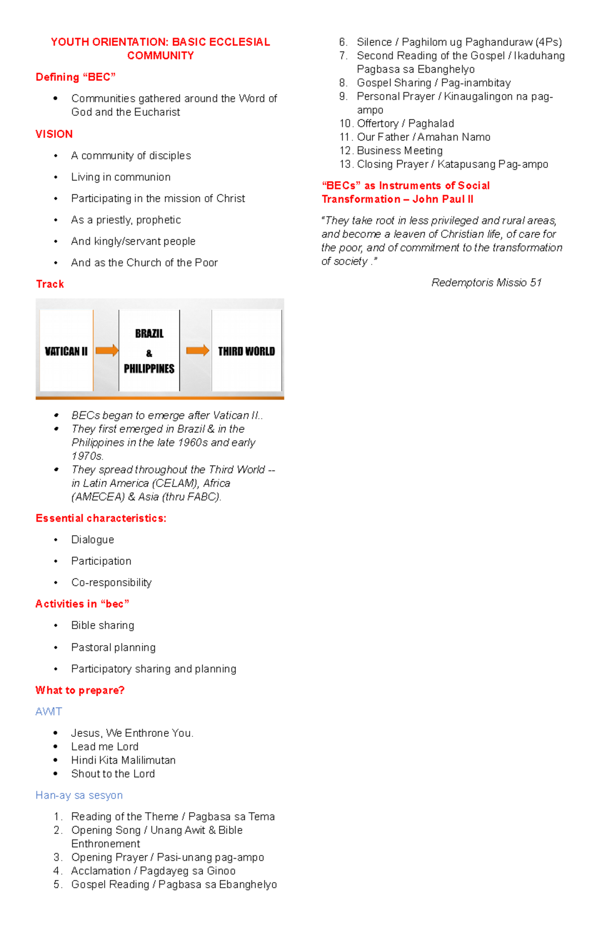 RS: BECs Youth Orientation Handouts for Community Building - Studocu