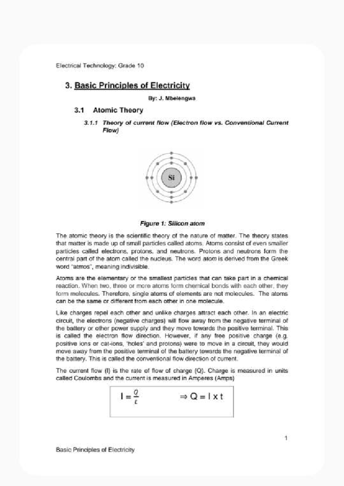 Electrical Technology: Grade 10 - Basic Principles of Electricity - Studocu