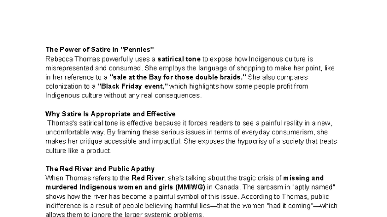 The Power of Satire in Indigenous Culture: A Critical Analysis - Studocu