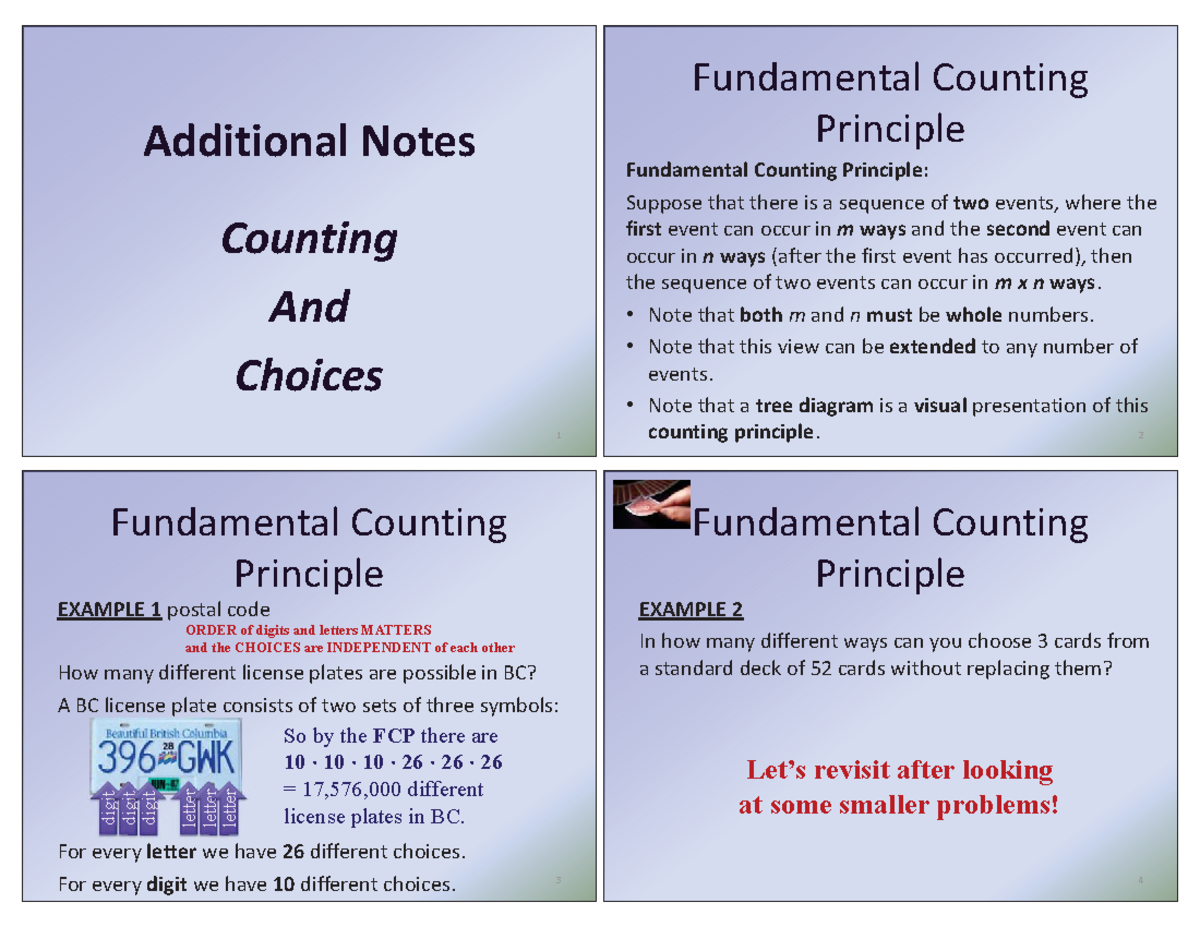 MATH 190: Fundamental Counting Principle Notes and Examples - Studocu