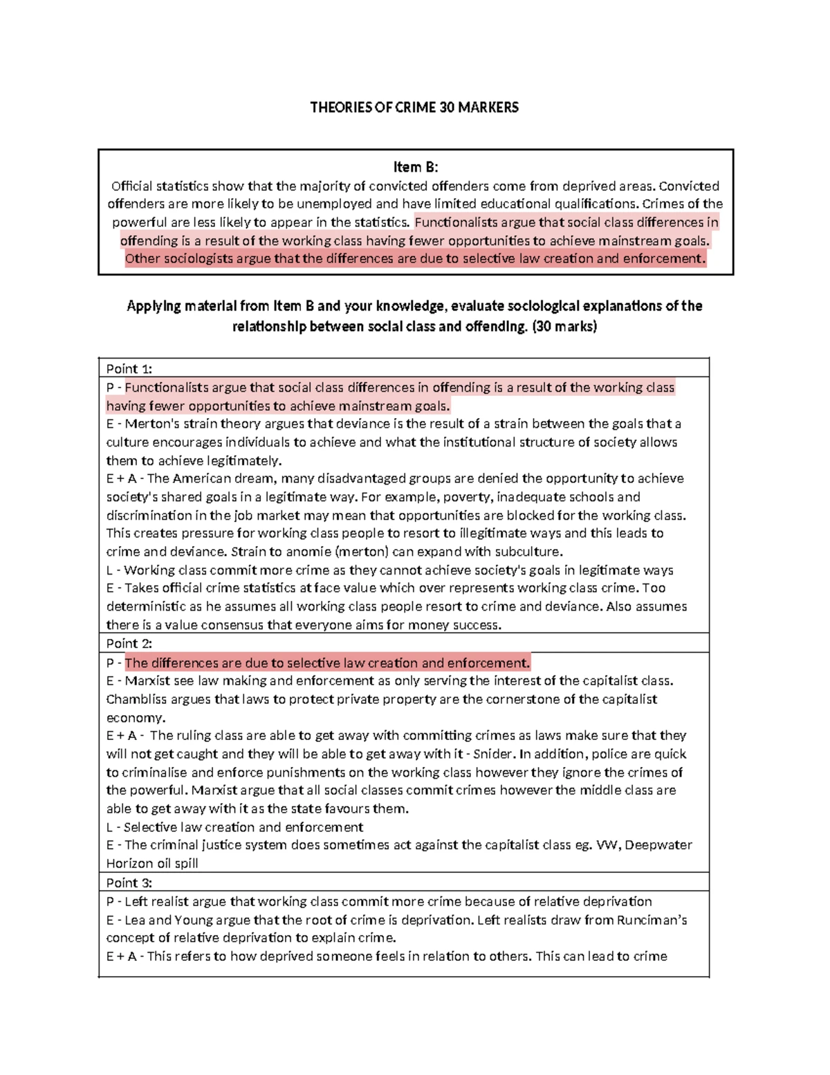 Sociological Explanations of Crime & Deviance - Essay Plans (Code ...