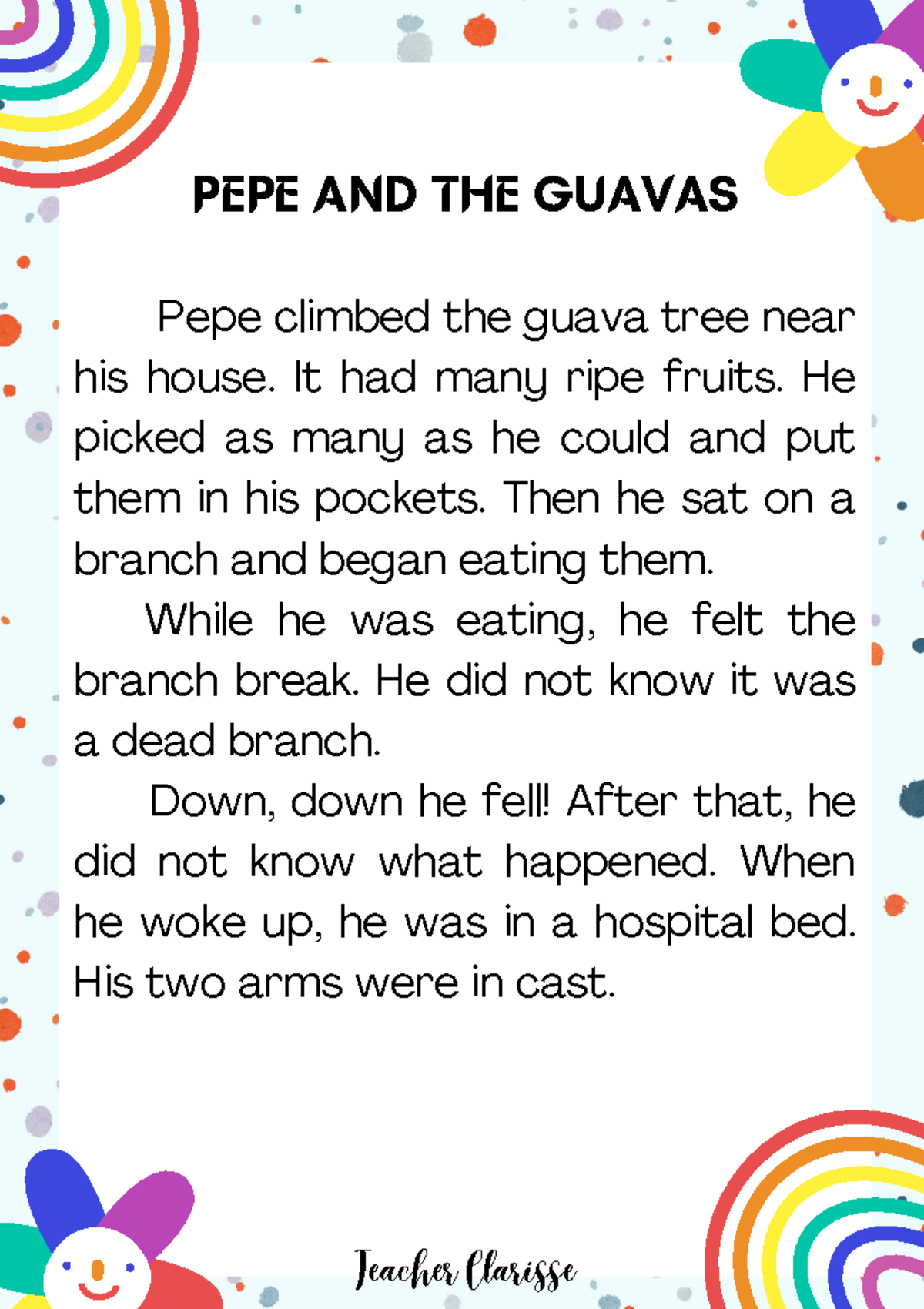 Grade 4 English Short Stories - Pepe climbed the guava tree near his house. It had many ripe ...