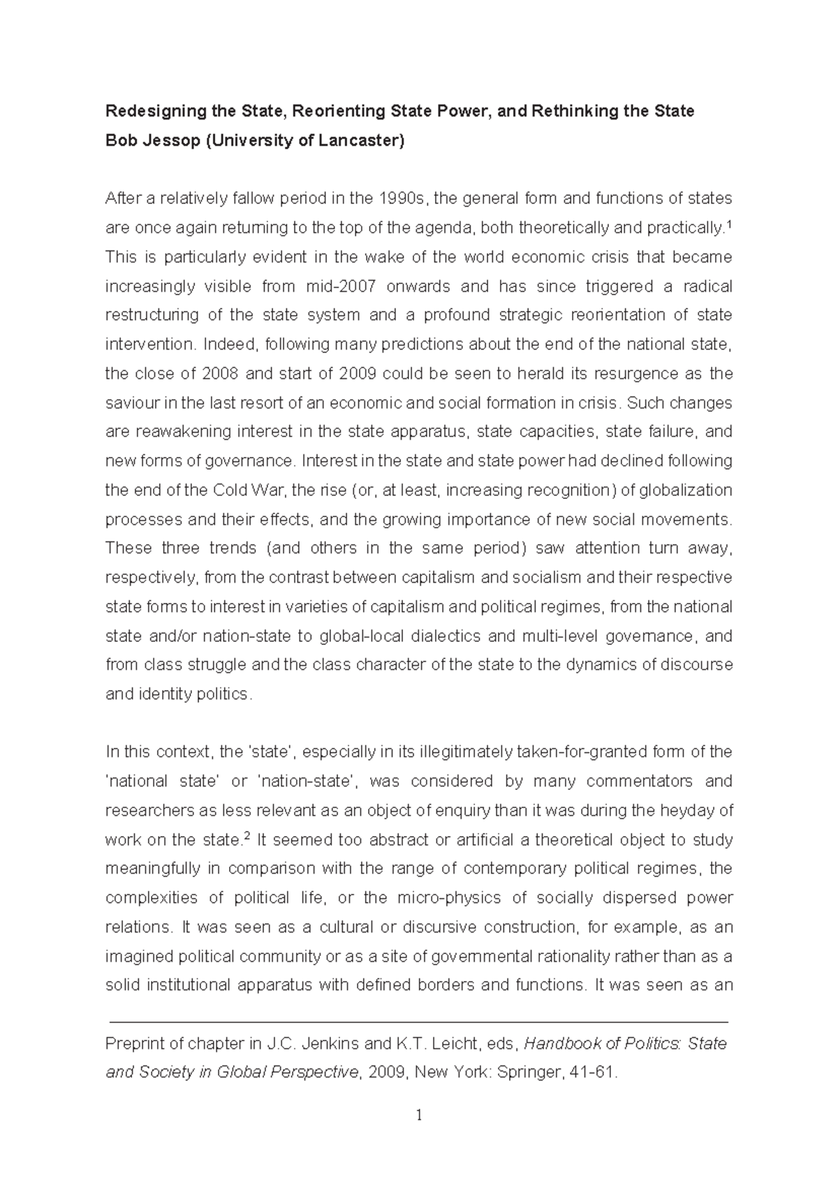 Rethinking State Power: Insights from Bob Jessop's Analysis - Studocu
