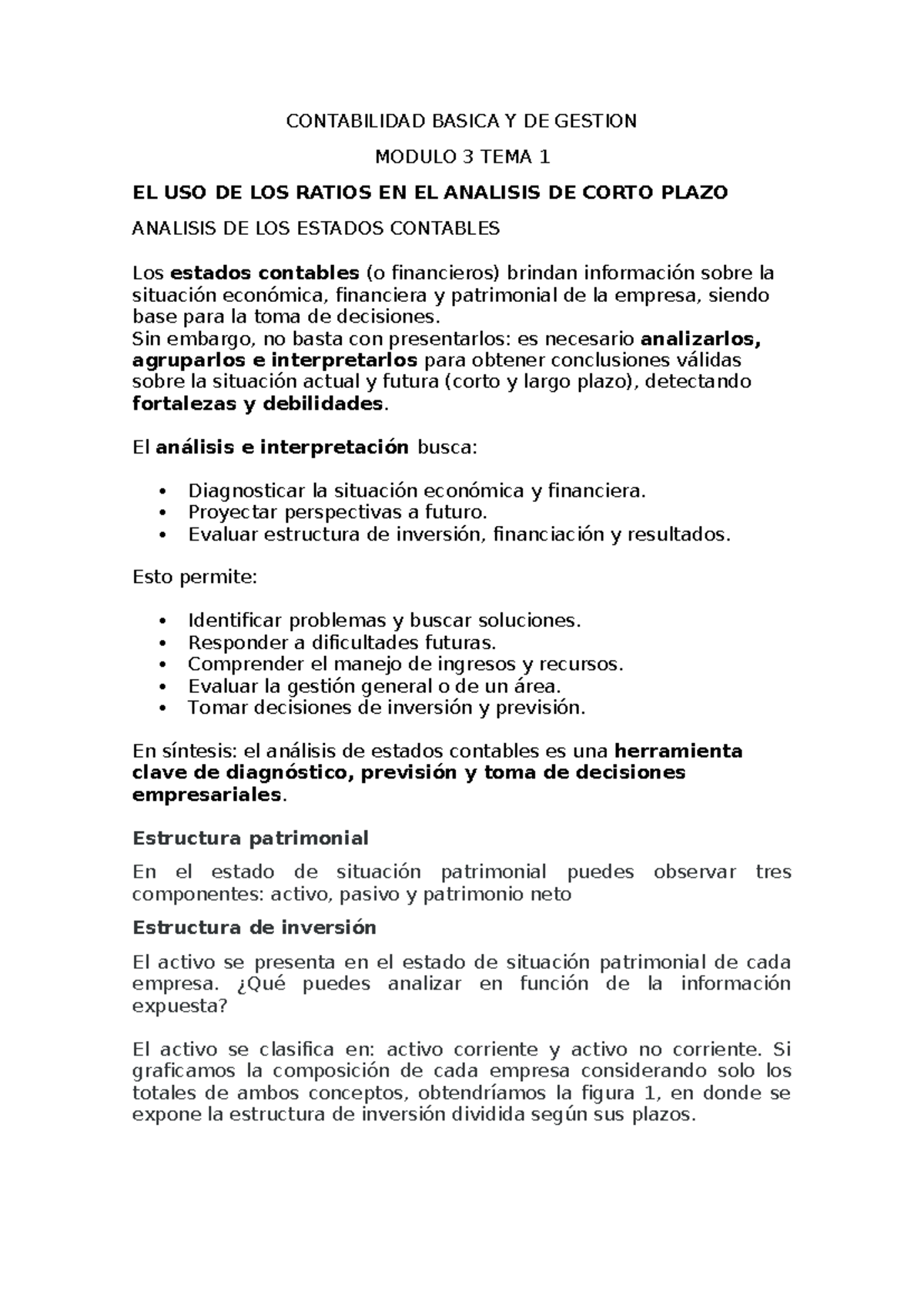 Contabilidad Básica y de Gestión Módulo 3: Análisis de Ratios y Liquidez - Studocu