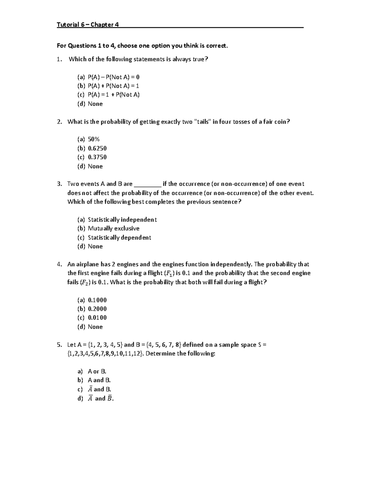 Tutorial 6 - Basic Probability Concepts and Questions - Studocu