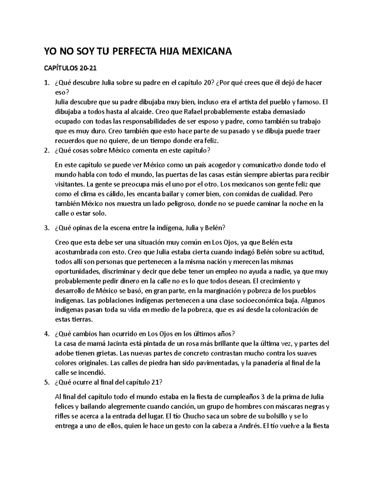 NO SOY TU Perfecta HIJA Mexicana- Preguntas DE LOS CAPÍ Tulos-updated ...