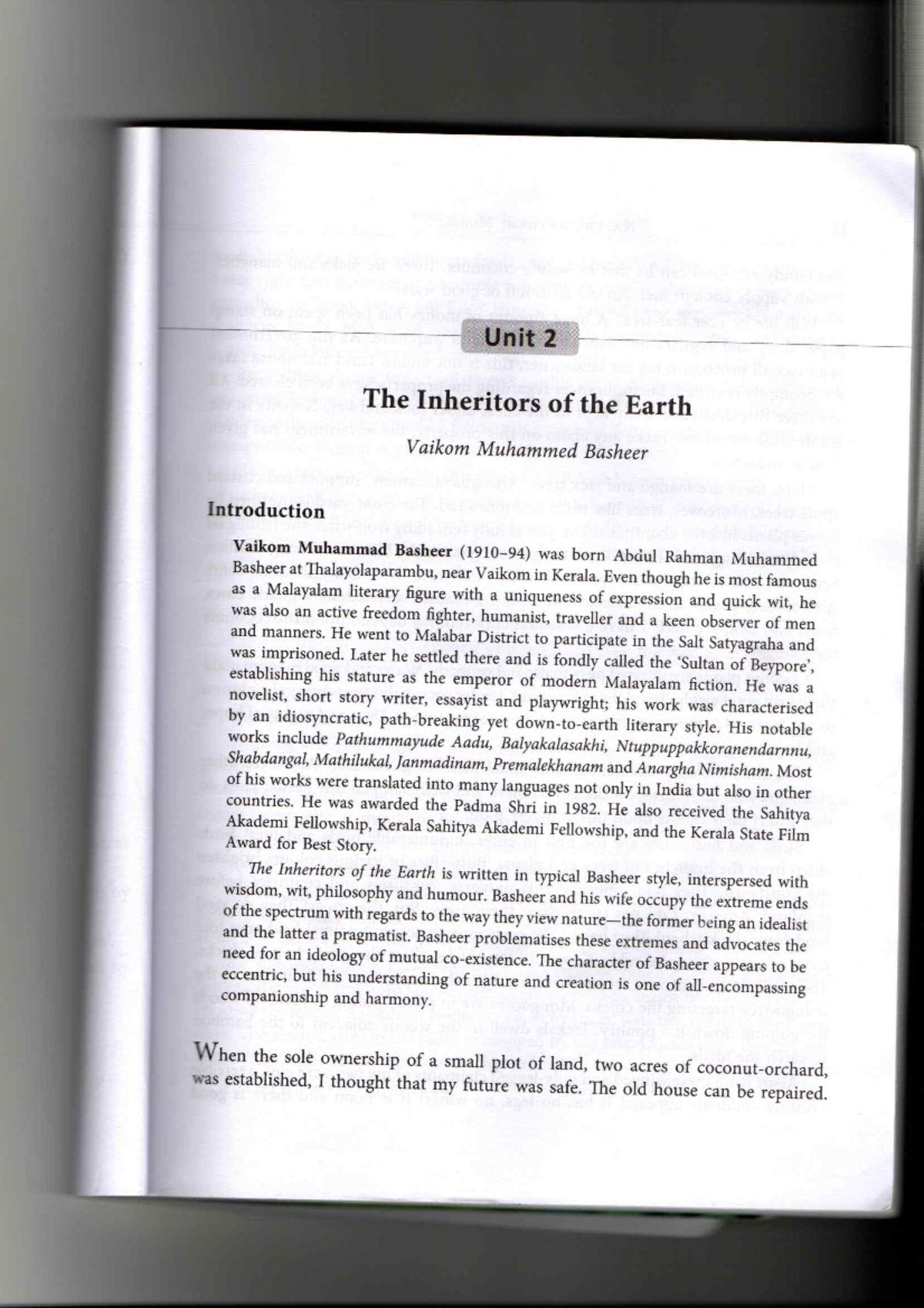 Unit 2: The Inheritors of the Earth - An Analysis of Basheer's Ideology ...