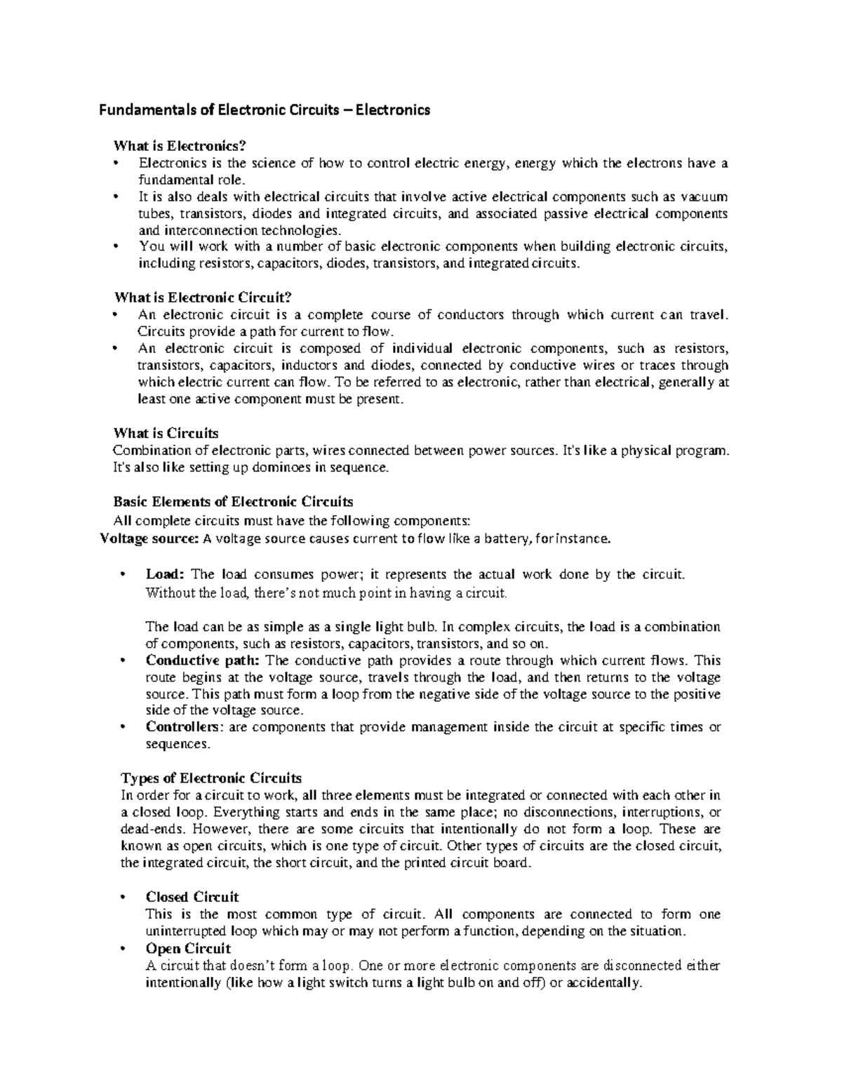 Fundamentals of Electronic Circuits - Intro to Electronics Concepts - Studocu