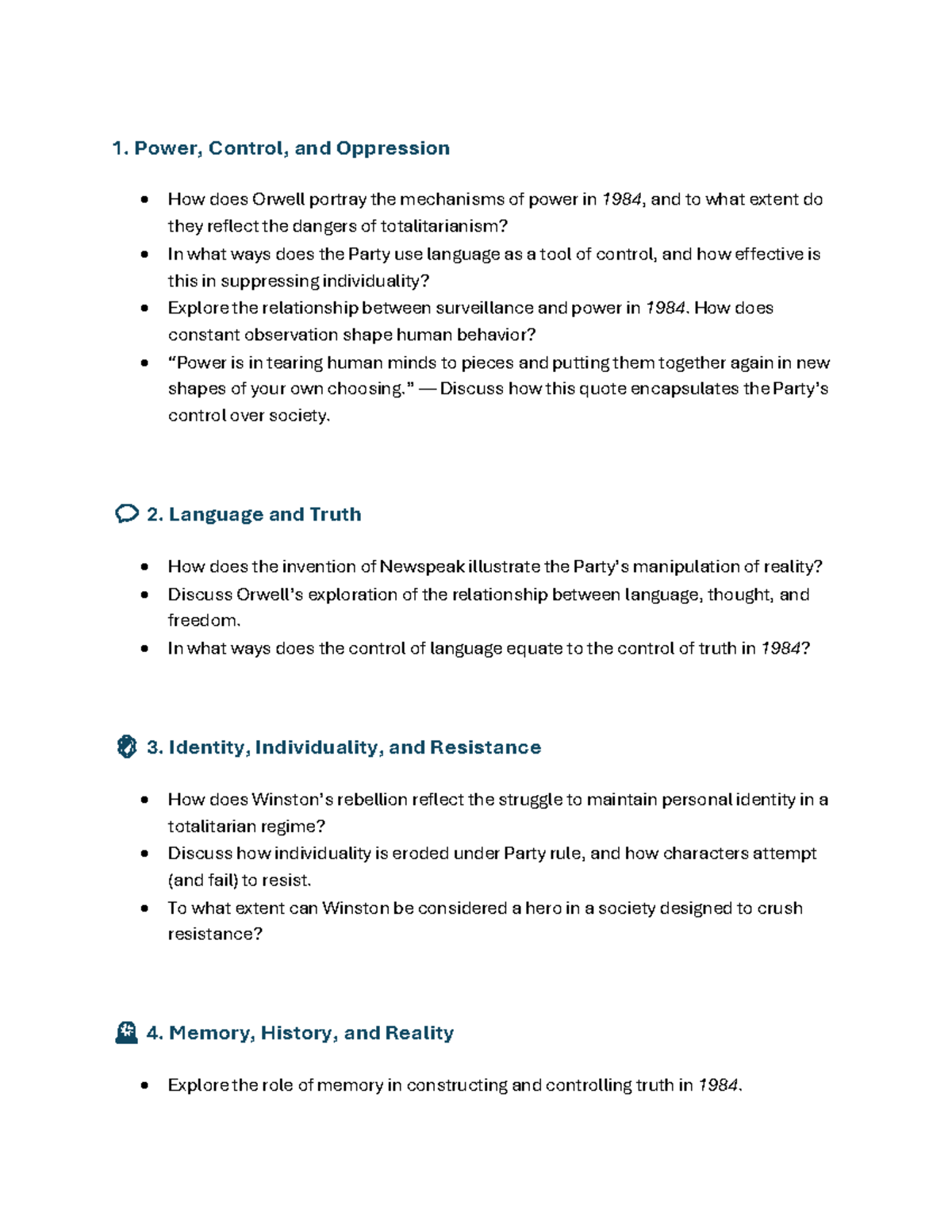 ENG 101 - Essay Questions on Themes in Orwell's 1984 - Studocu