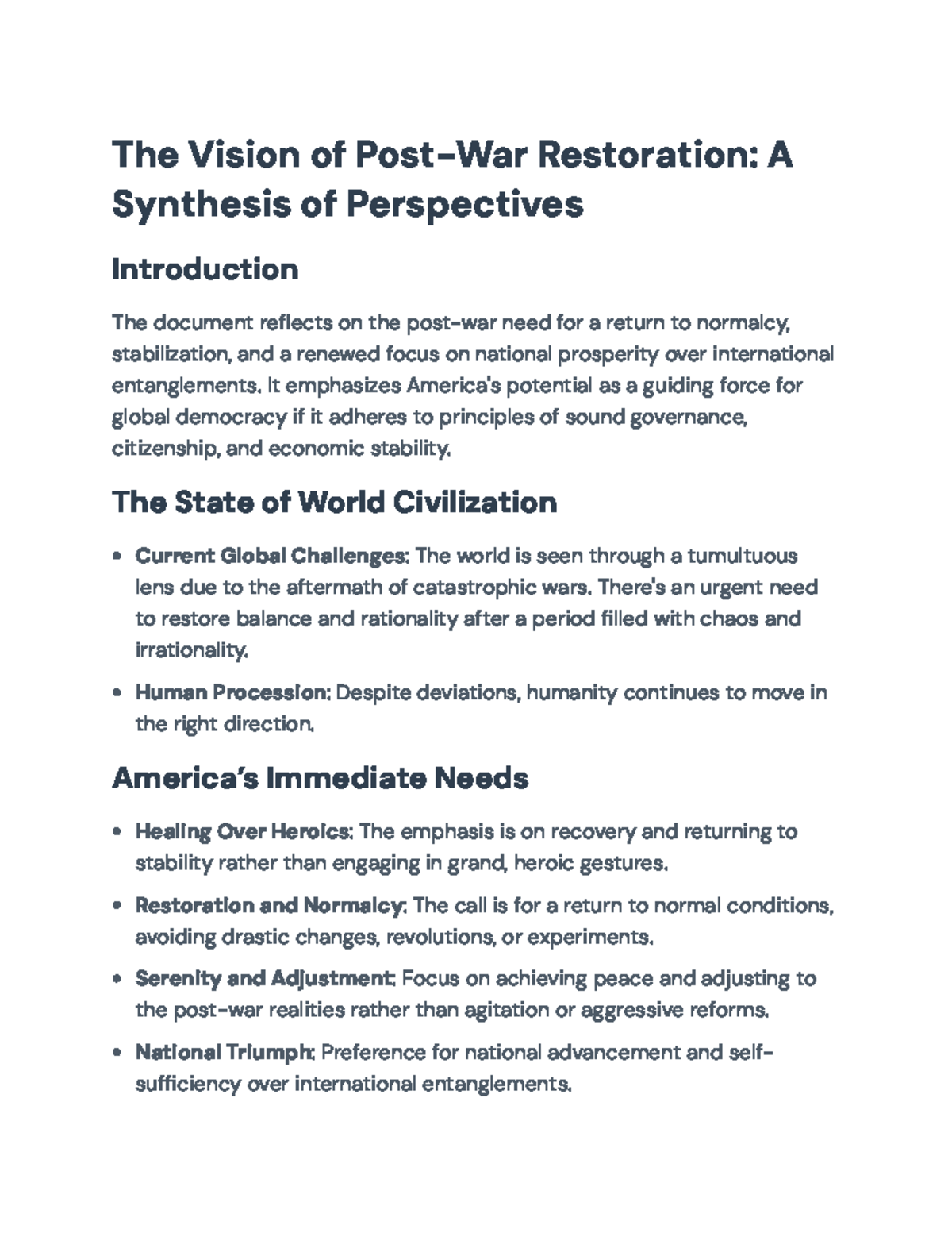 Return to Normalcy: Post-War Perspectives on American Leadership - The ...
