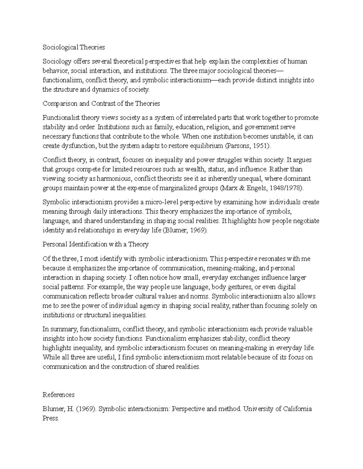 Sociological Theories: A Comparative Analysis - Journal Assignment 1 ...