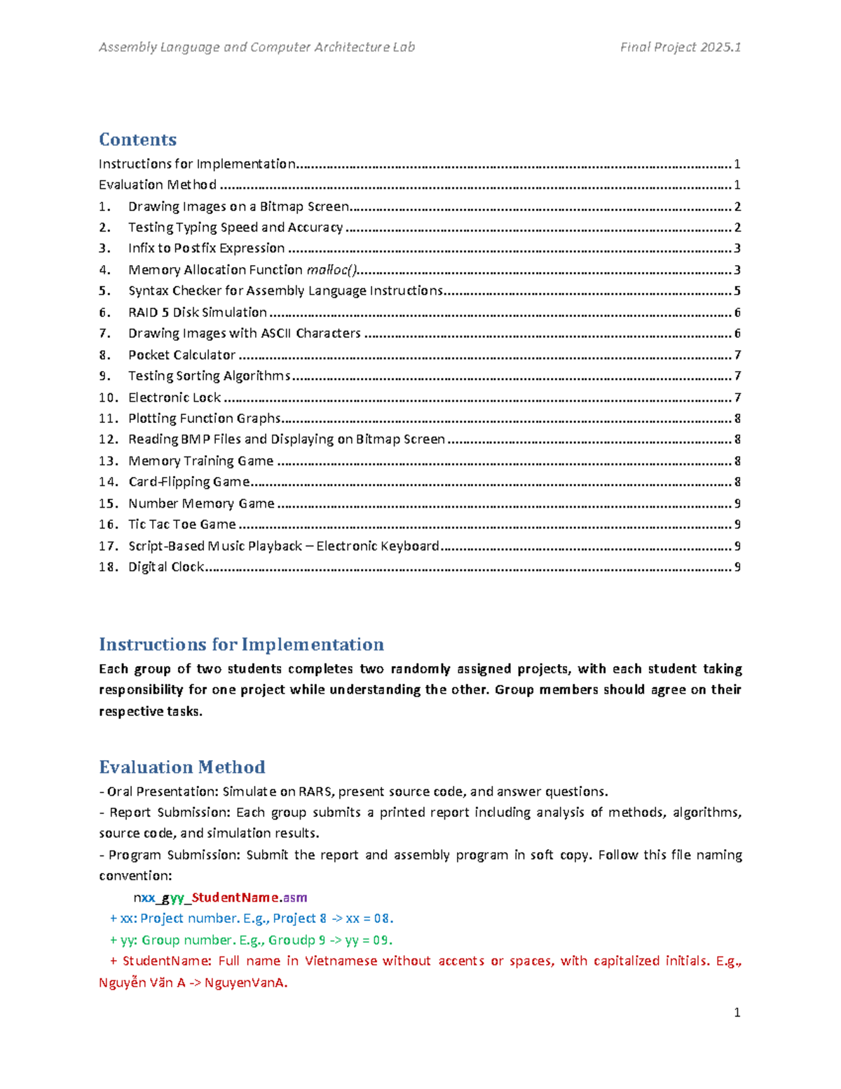 Assembly Language and Computer Architecture Lab Final Project 2025.1 ...