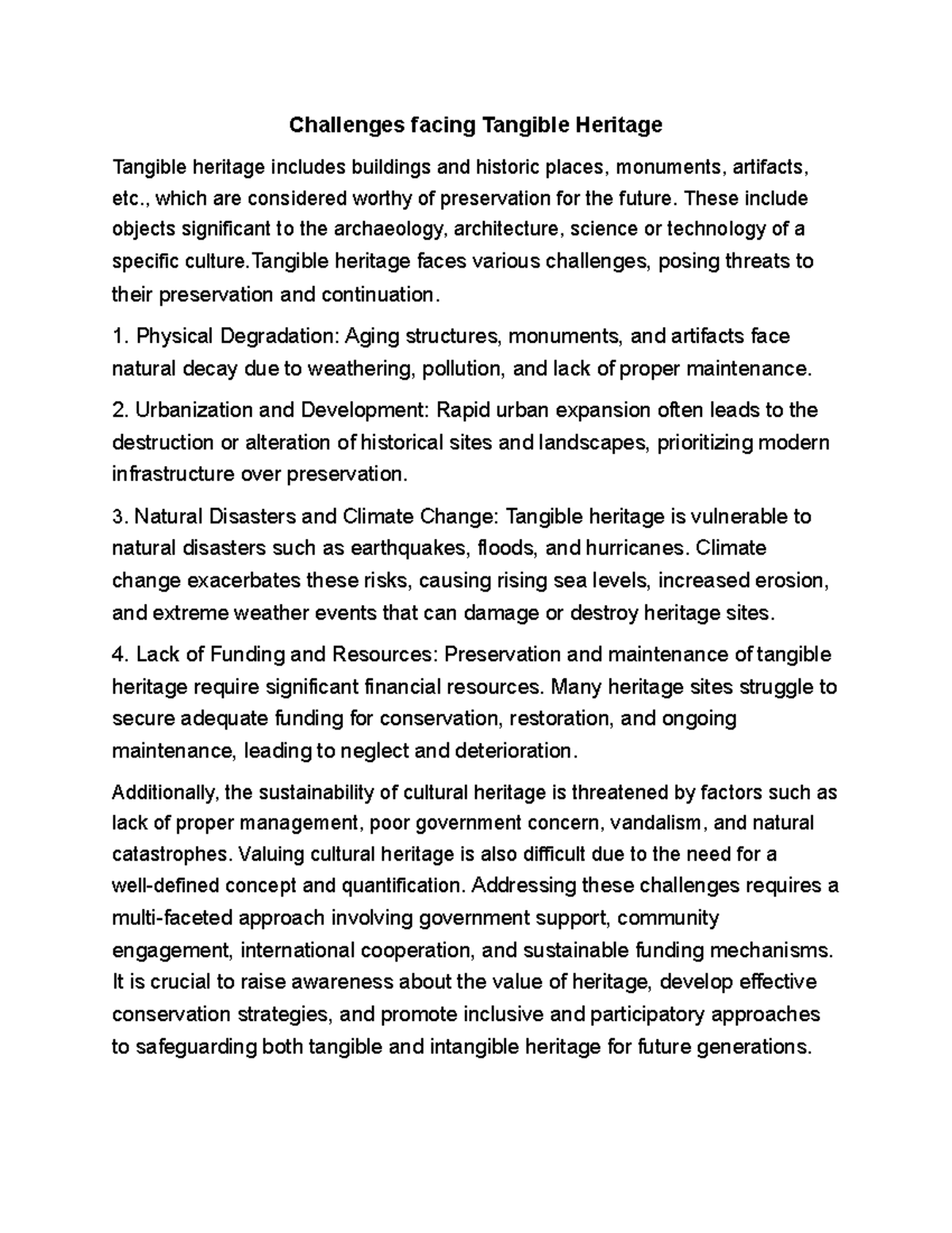 Tangible heritage - Challenges facing Tangible Heritage Tangible ...