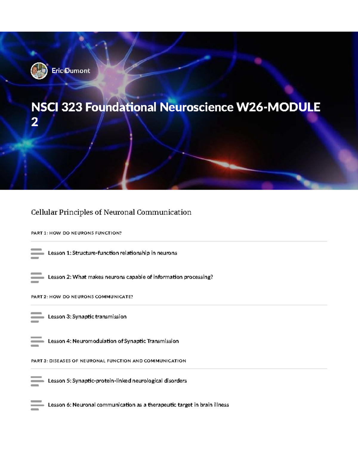 NSCI 323 Foundational Neuroscience: Neuronal Communication & Function ...