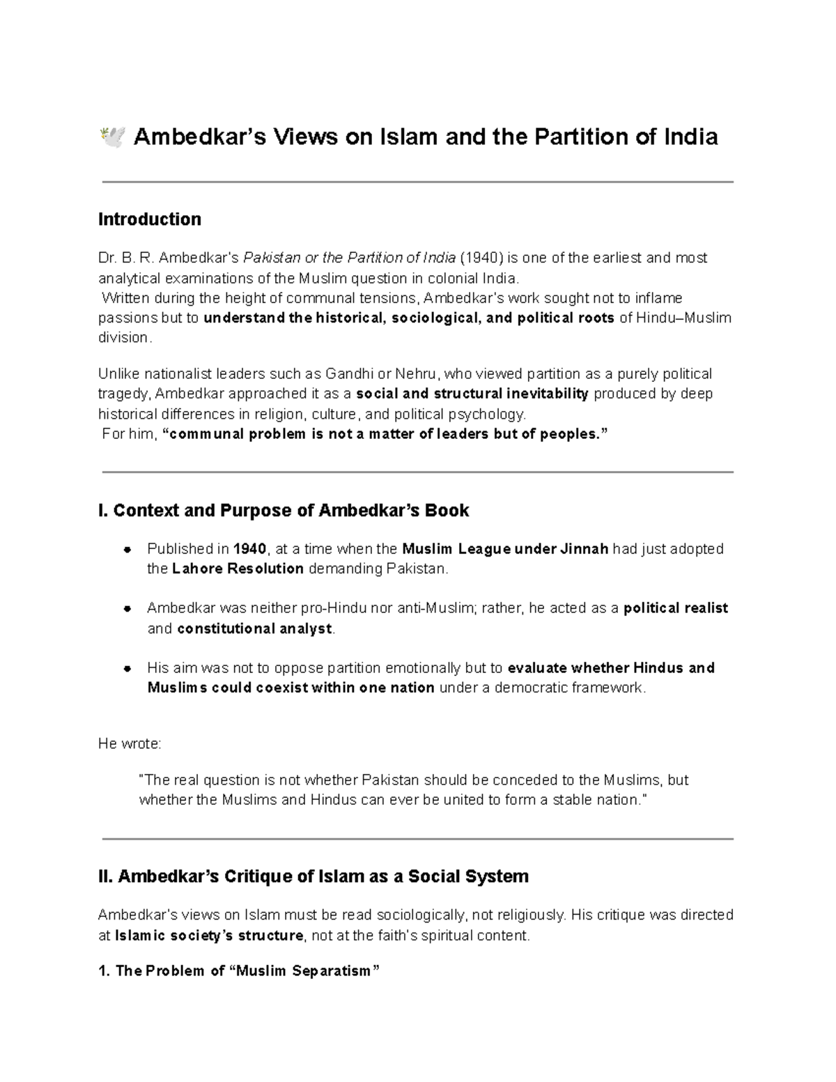 Ambedkar's Views on Islam and the Partition of India: A Critical ...