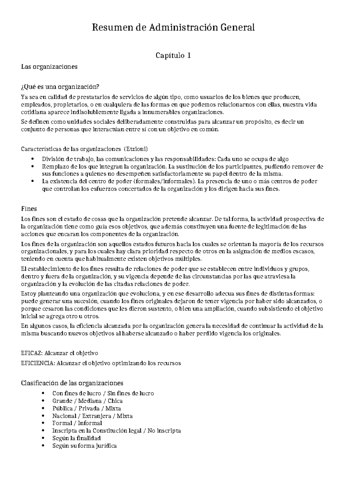 Resumen de Administración General - Capítulo 1: Las Organizaciones ...