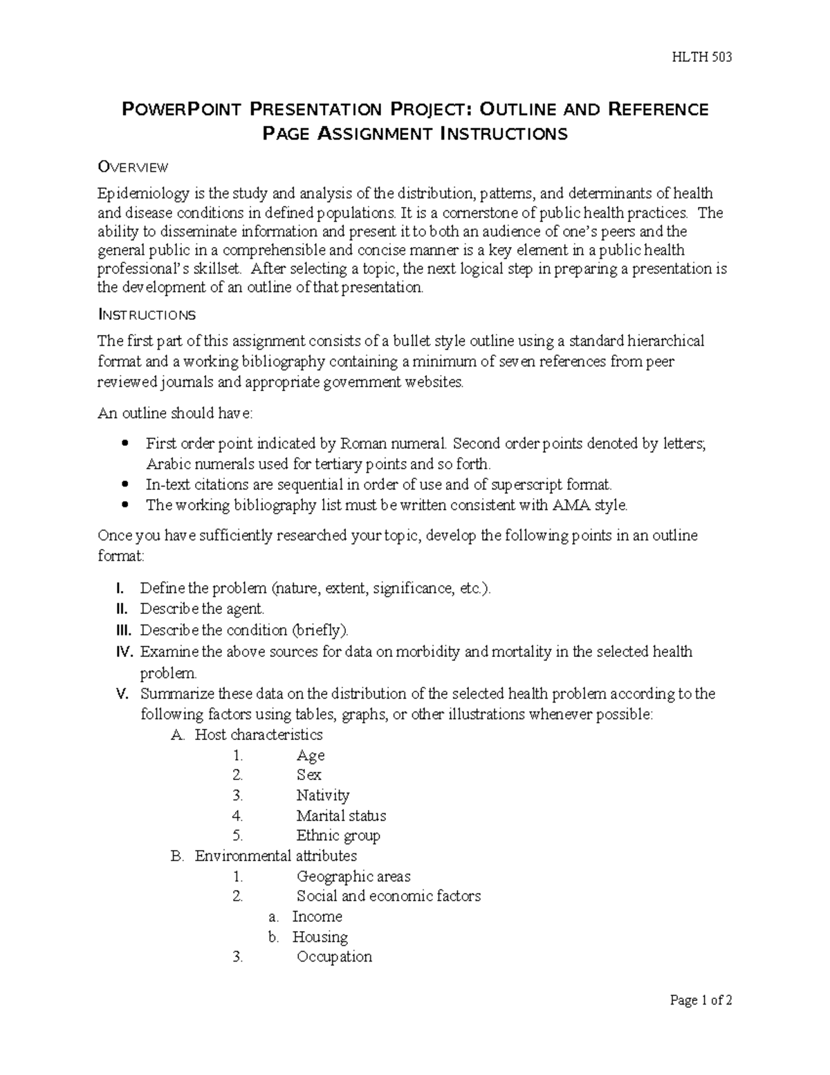 HLTH 503 PowerPoint Project: Outline & Reference Page Instructions ...