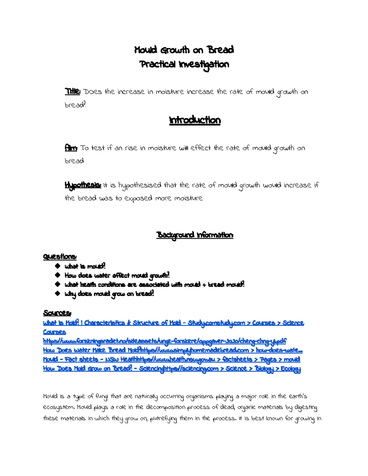 Unit 2 SAC - Investigating Moisture's Impact on Bread Mould Growth ...