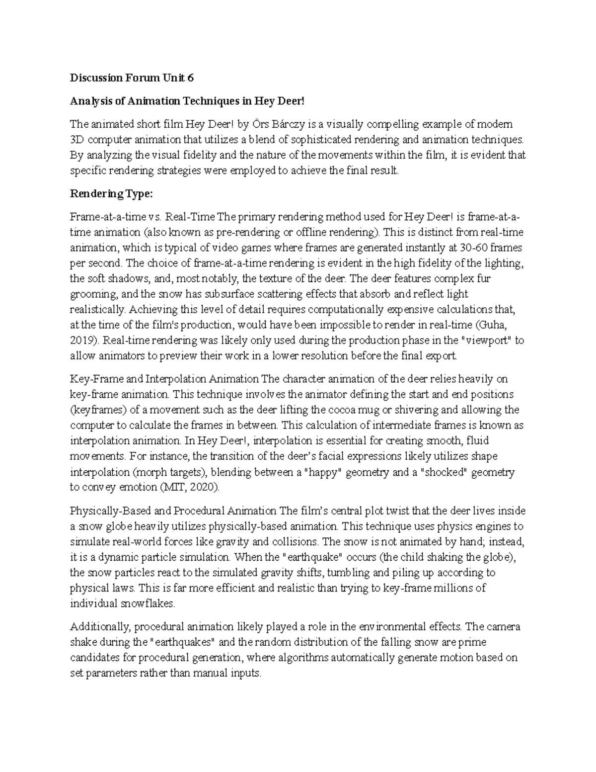 Discussion Forum 6: Analysis of Animation Techniques in Hey Deer! - Studocu