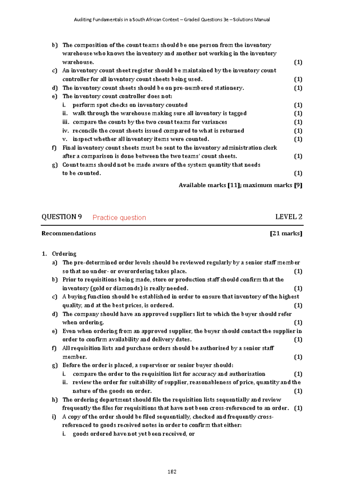 Auditing Fundamentals in a South African Context: Inventory Cycle Q9 Solutions - Studocu