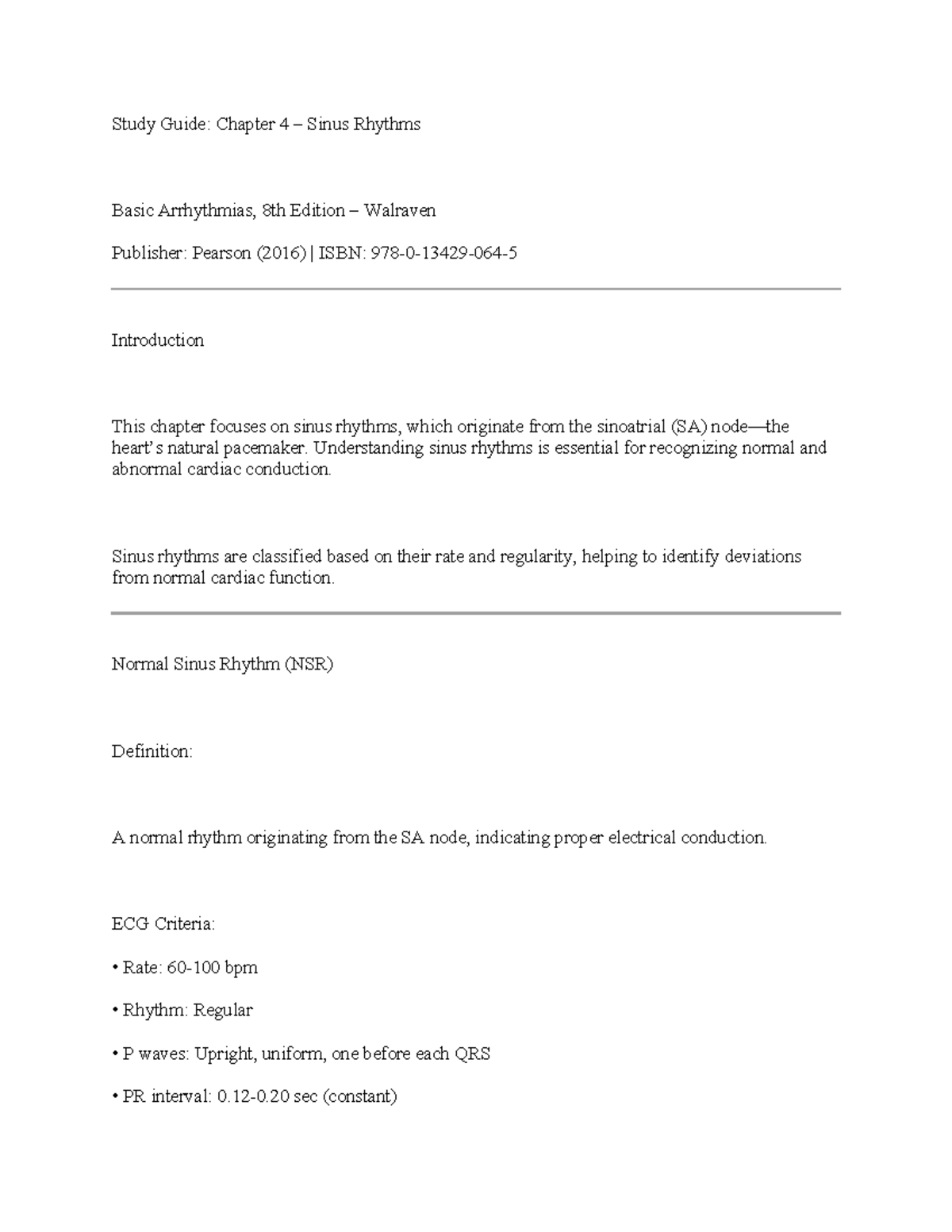 Study Guide: Chapter 4 Sinus Rhythms & Basic Arrhythmias (Paramedic ...