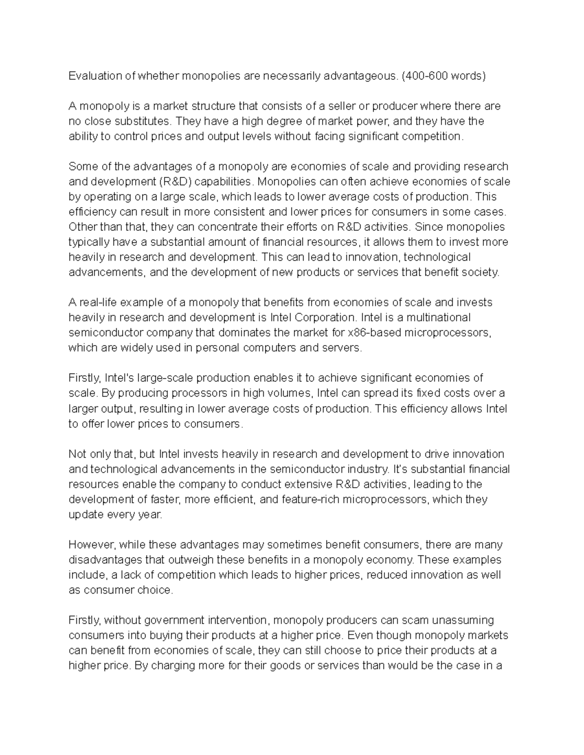Econ Essay: Evaluating the Advantages and Disadvantages of Monopolies ...