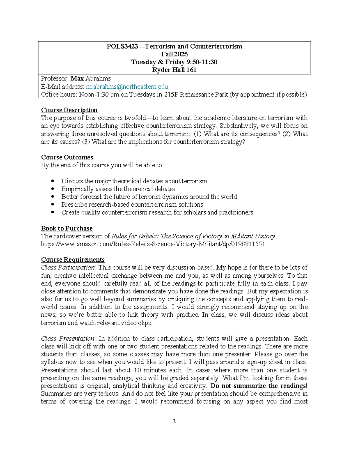 Terrorism Syllabus (CCT 101) - Fall 2025 Course Overview - Studocu