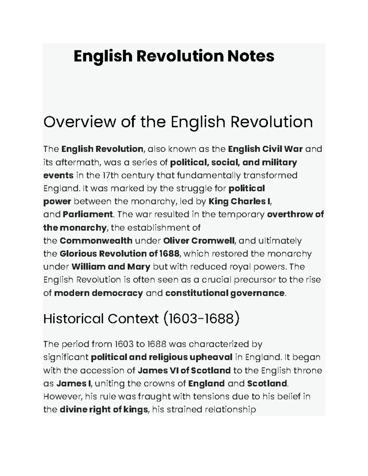 English Revolution Notes: Key Events and Impacts on Modern Democracy ...