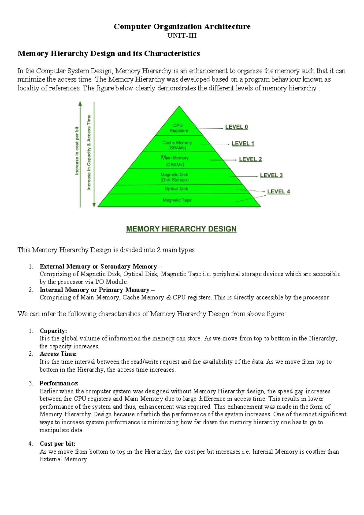 Computer Organization (CO101): Memory Hierarchy Design Overview - Studocu