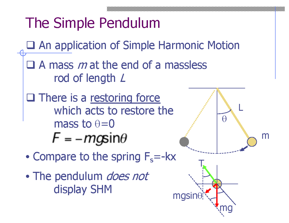 Notes 14a - xxxxxxxxxxxxxxx - The Simple Pendulum q An application of ...