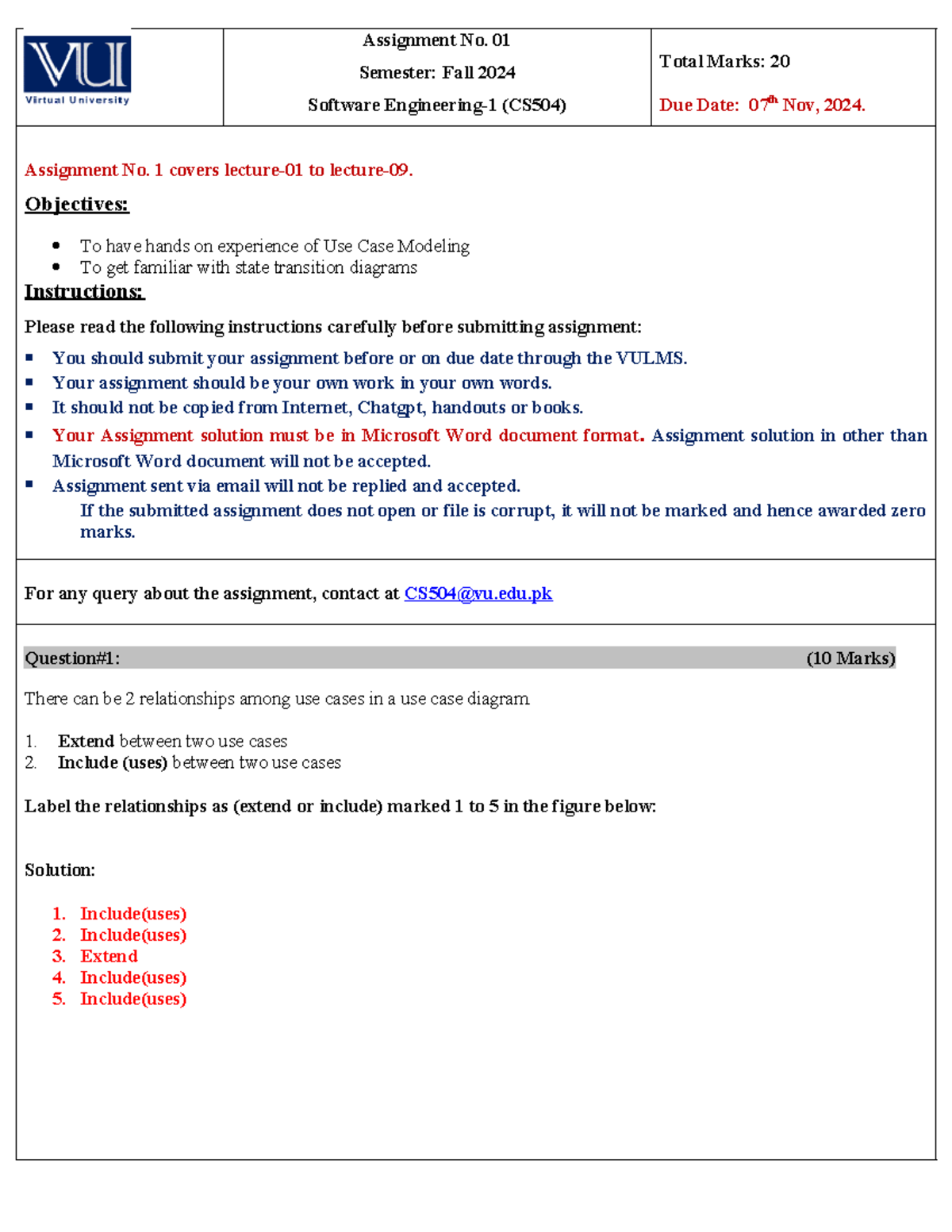 Fall 2024 CS504 1 SOL - Assignment No. 01 Semester: Fall 2024 Software ...
