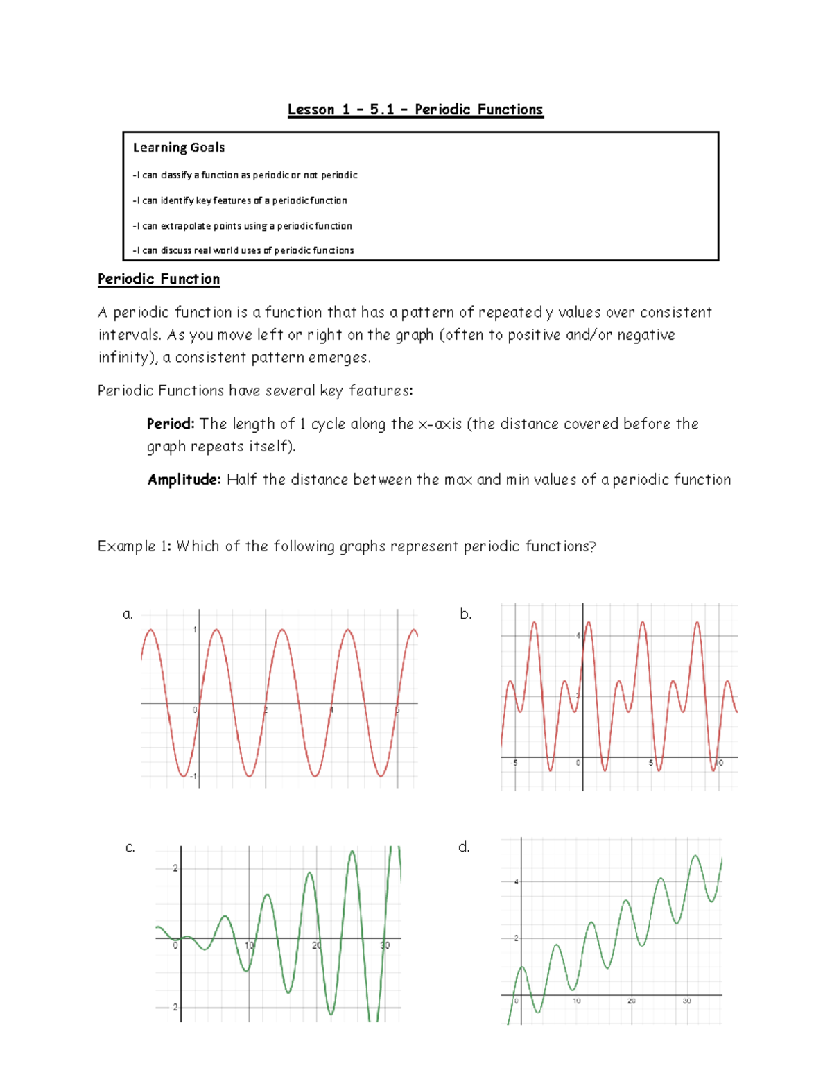 Lesson 1 - Intro to Periodic Functions and Key Features - Studocu
