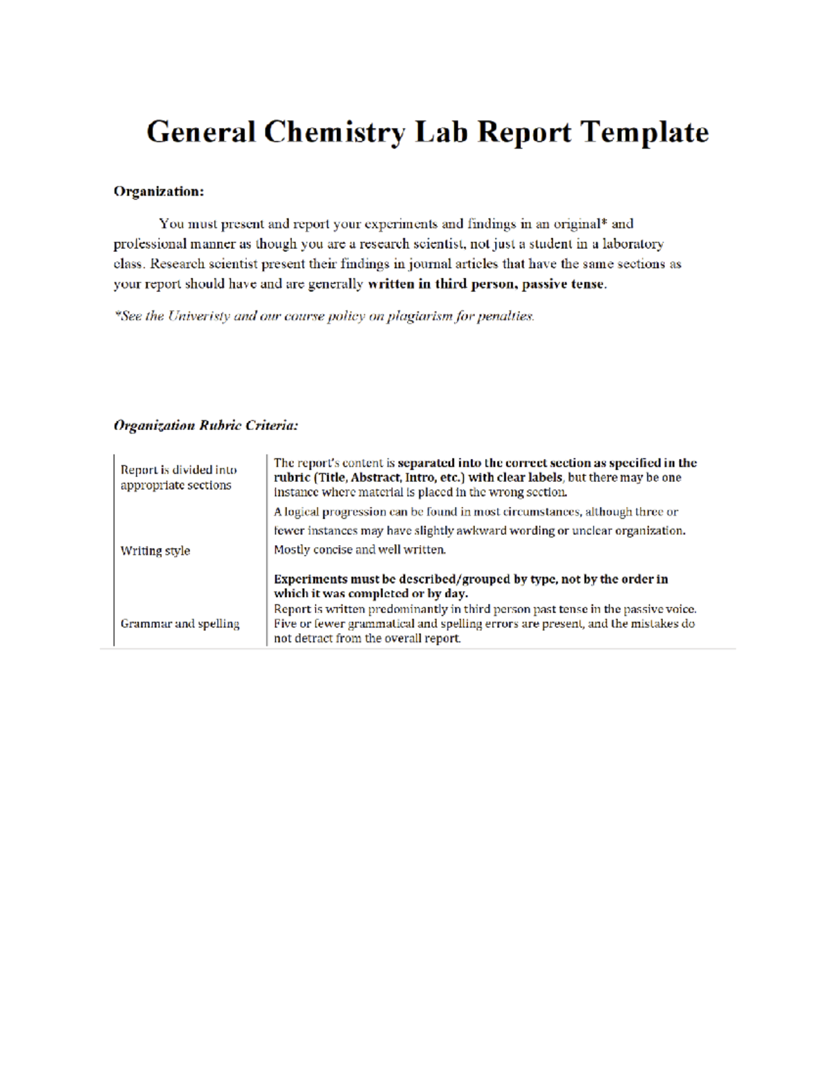 General Chemistry Lab Report Template (CHEM 101) - Studocu