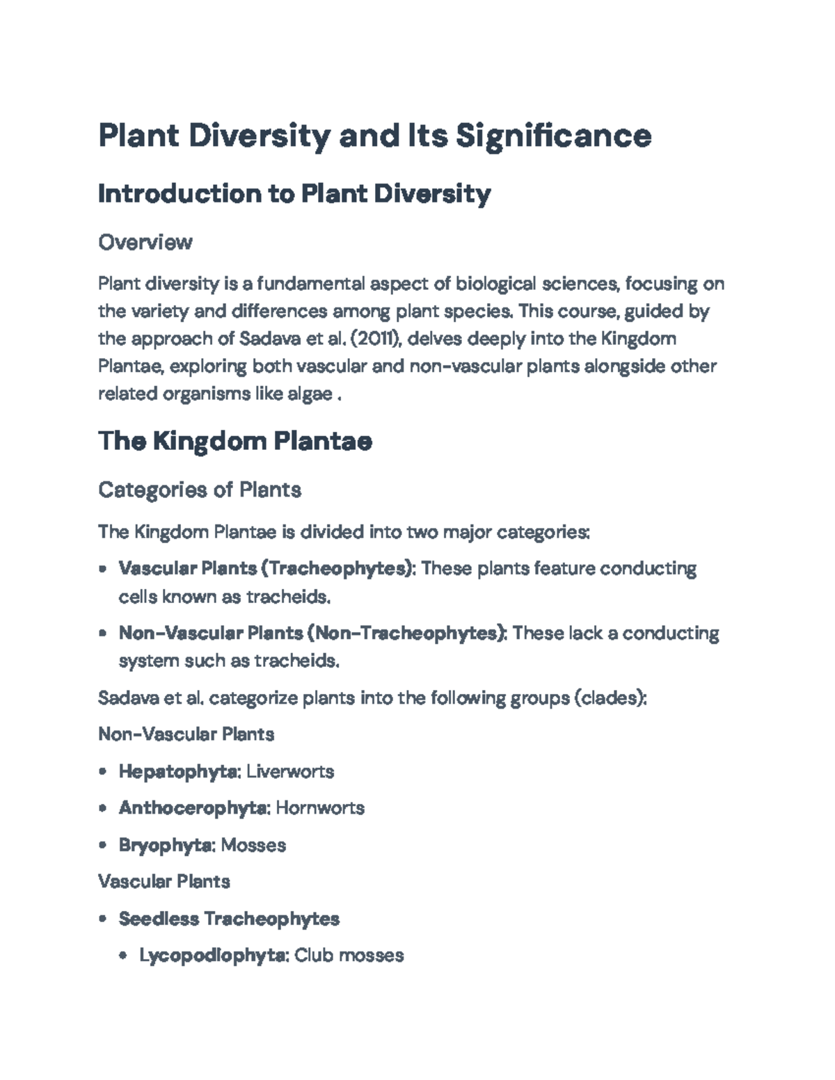 Plant Diversity and Its Ecological Significance (BIO 101 Lecture Notes ...