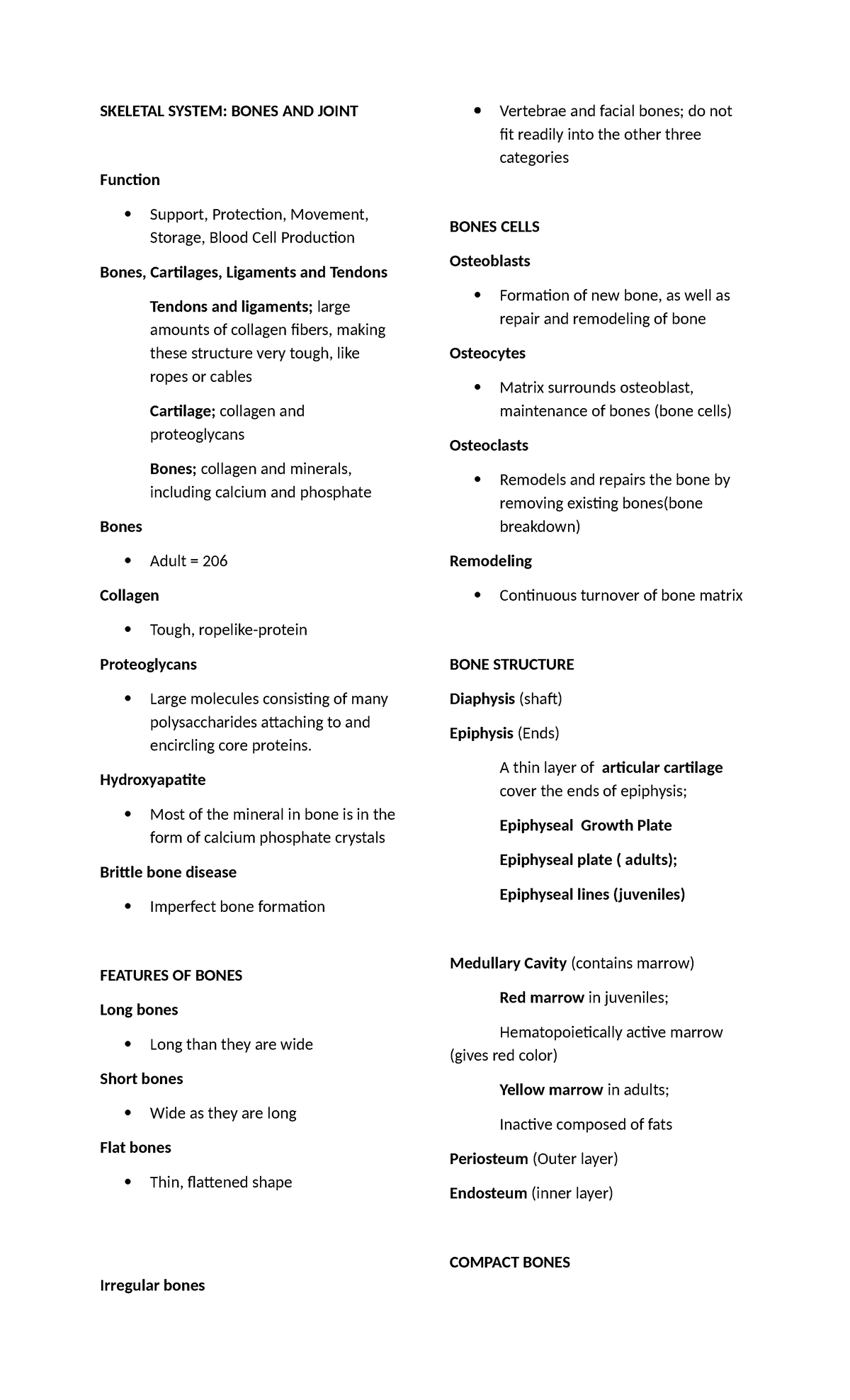 SKELETAL SYSTEM: BONES AND JOINTS Overview and Key Concepts - Studocu