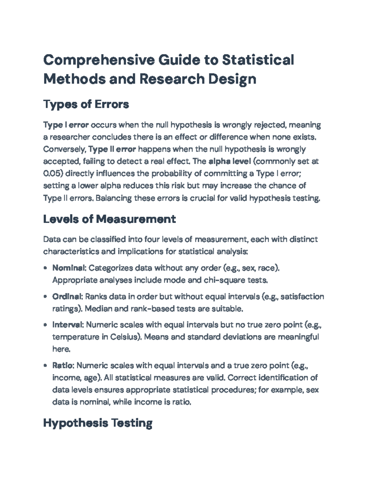 Comprehensive Guide to Statistical Methods and Research Design - Conversely, Type II error ...