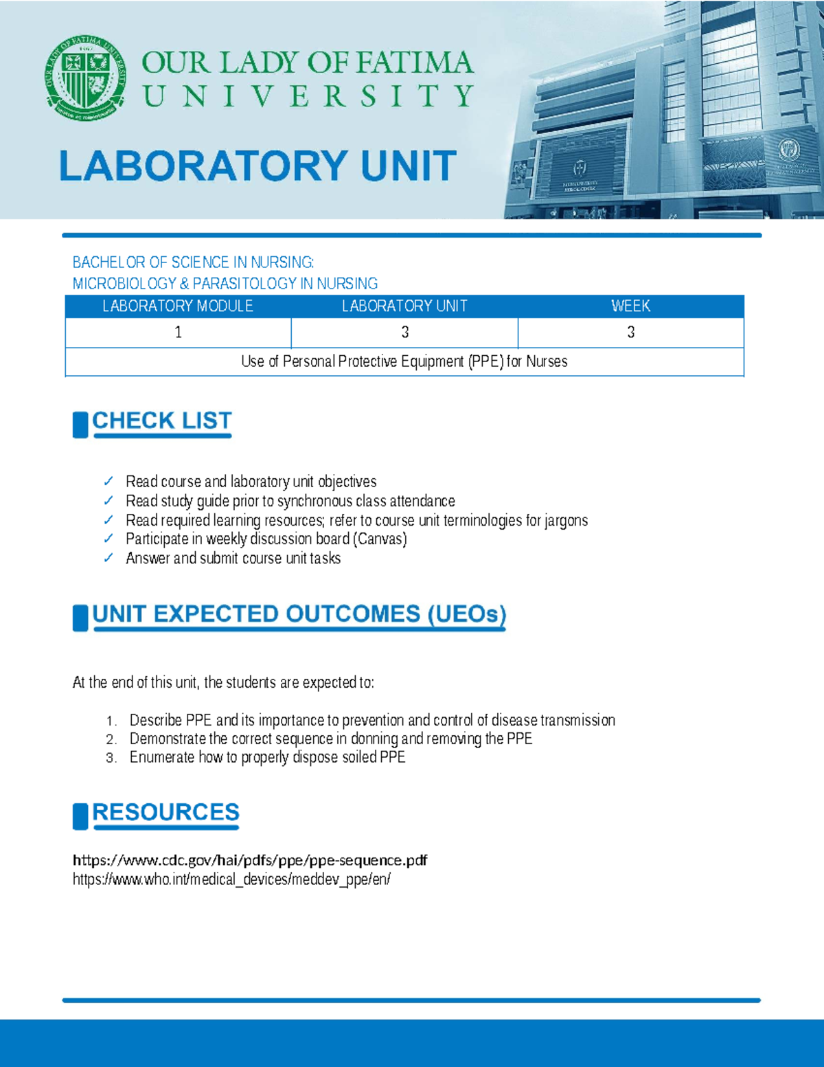 PPE Guidelines for Microbiology Parasitology Lab (NURS 101) - Studocu