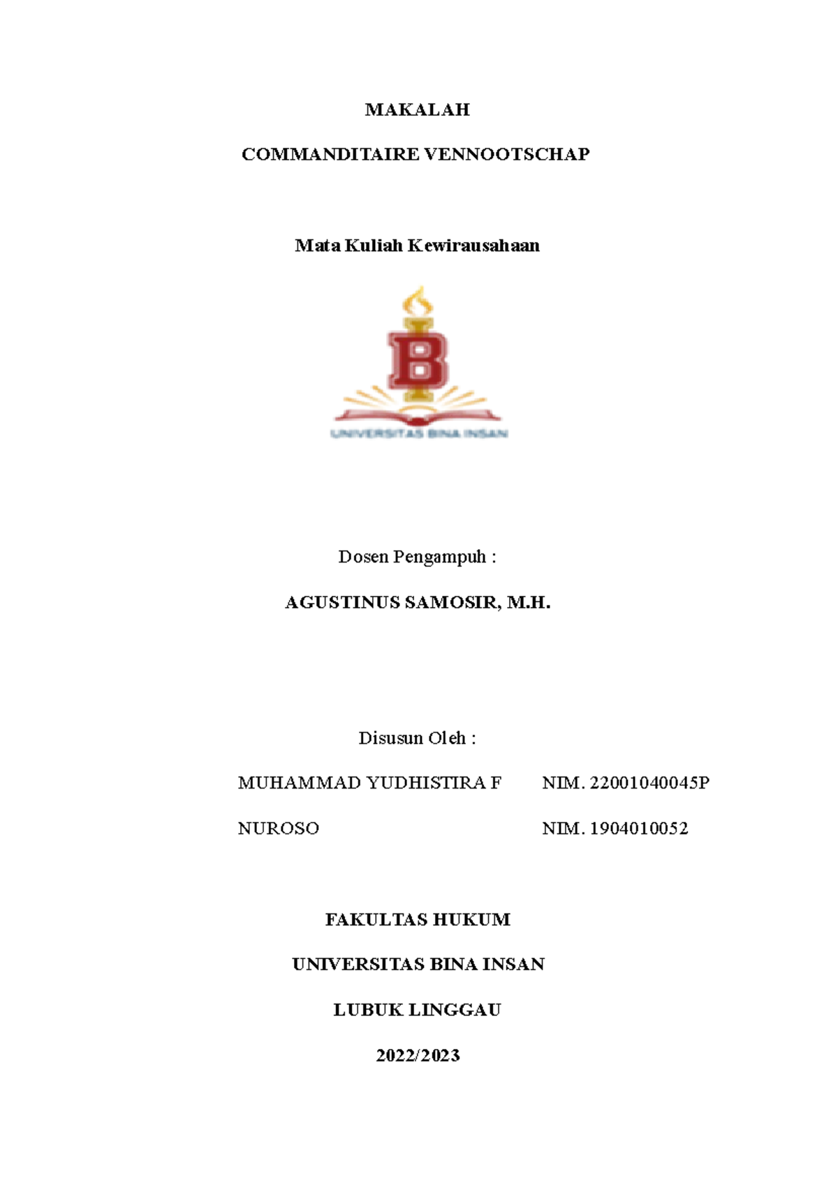 Laporan Makalah Kewirausahaan: Analisis Commanditaire Vennootschap (CV ...