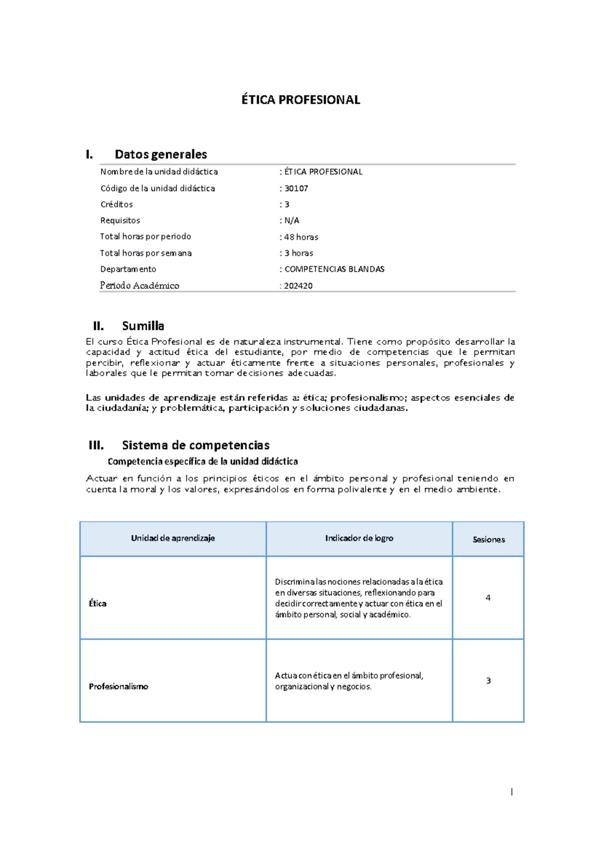 Ética Profesional I (30107): Sílabo y Contenidos del Curso - Studocu
