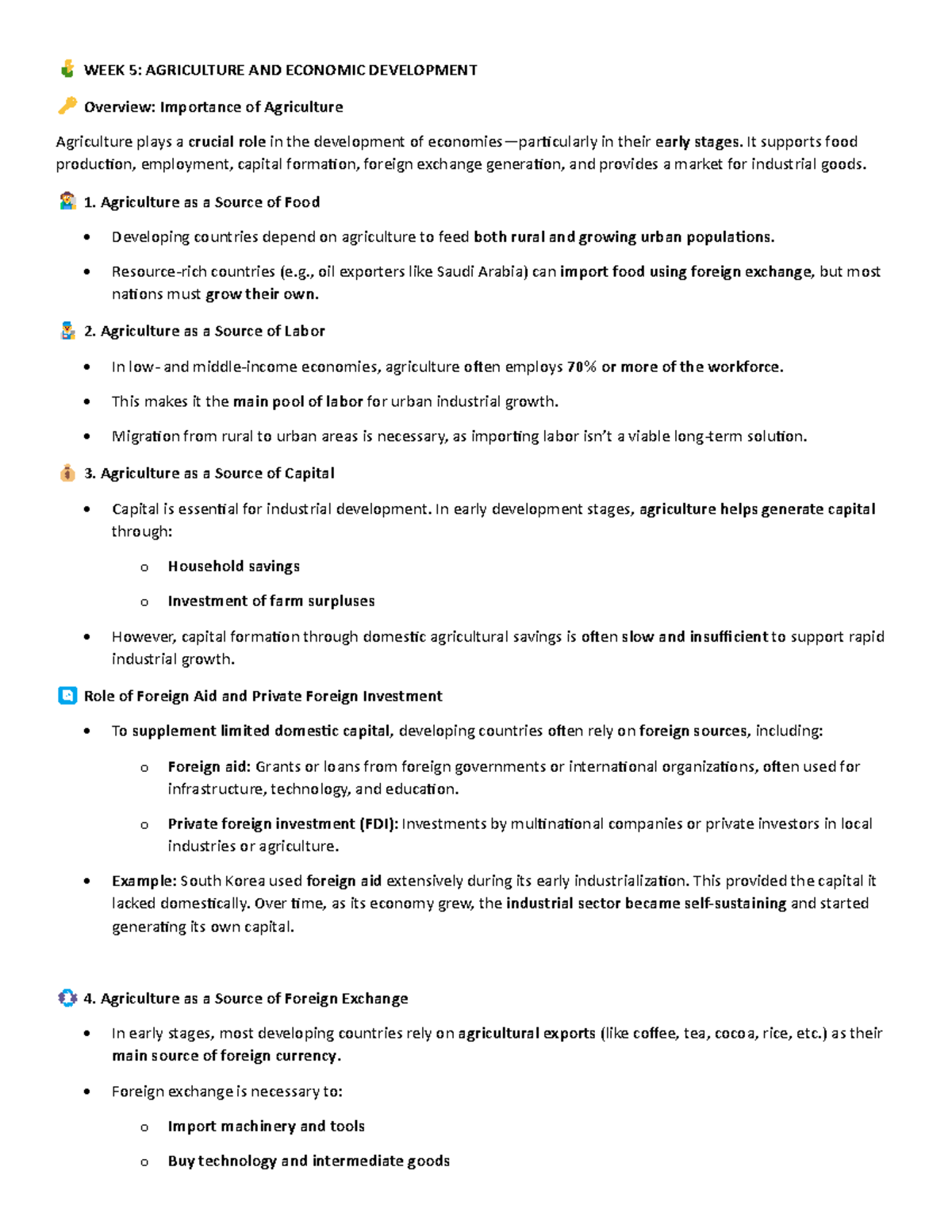 Ecodev W5: Agriculture's Role in Economic Development Summary - Studocu