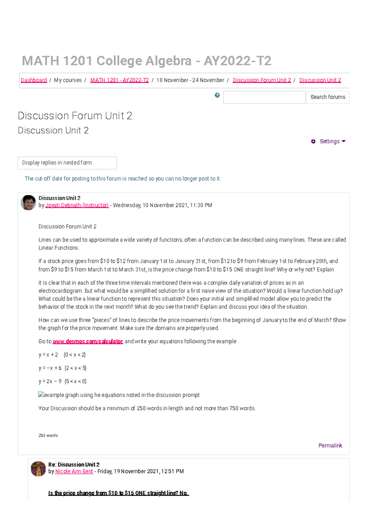 MATH 1201 Discussion on Linear Functions: Analyzing Stock Price Trends ...