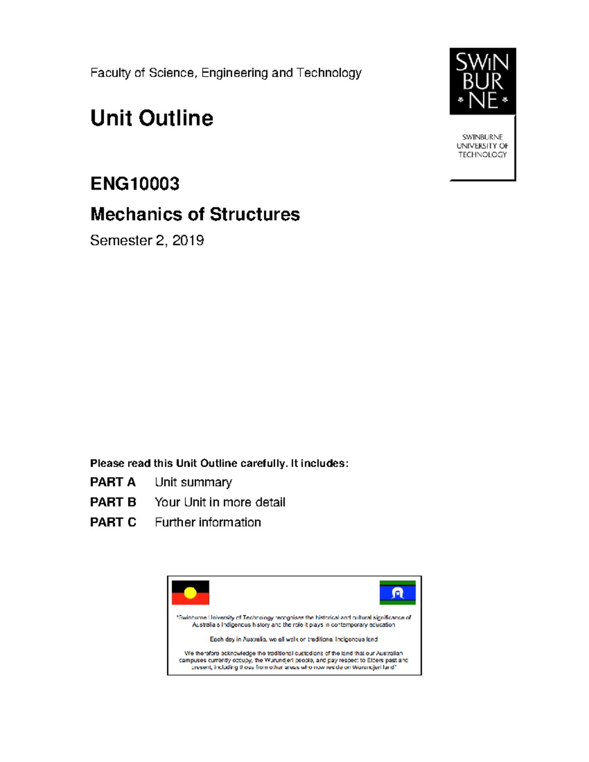 Unit Outline Semester 2 2019 - Faculty of Science, Engineering and ...