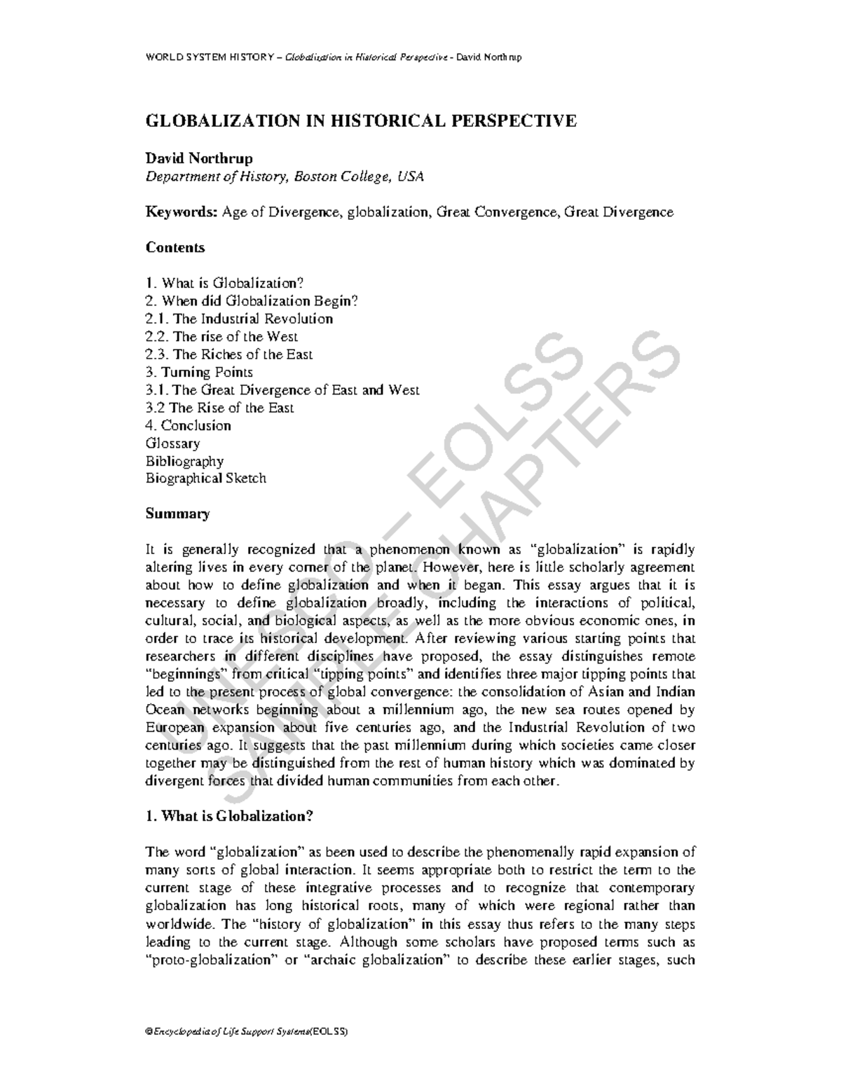 E6-94-16: Globalization in Historical Perspective - A Comprehensive ...