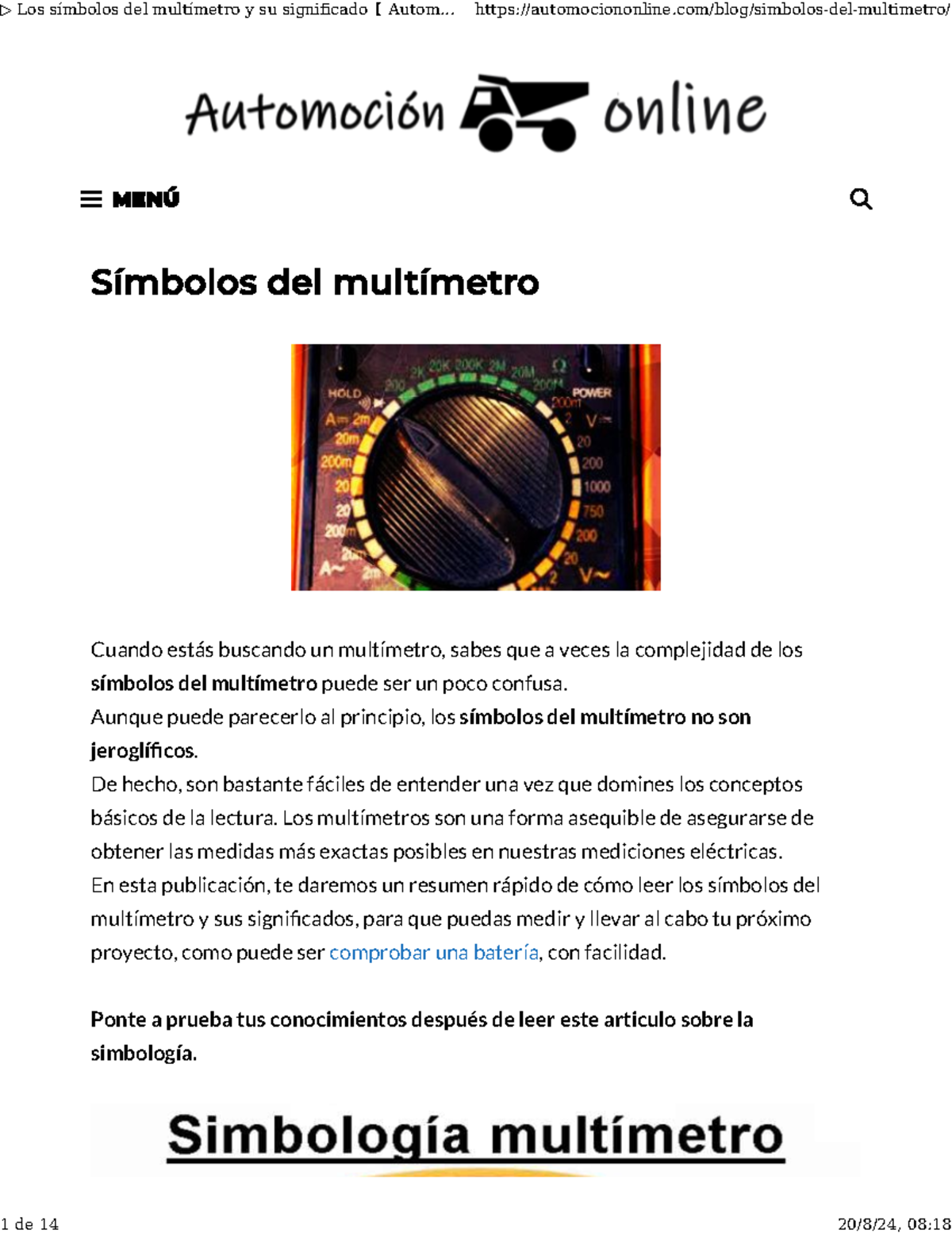 Guía de Símbolos Comunes del Multímetro y Su Significado【AUTO 101 ...