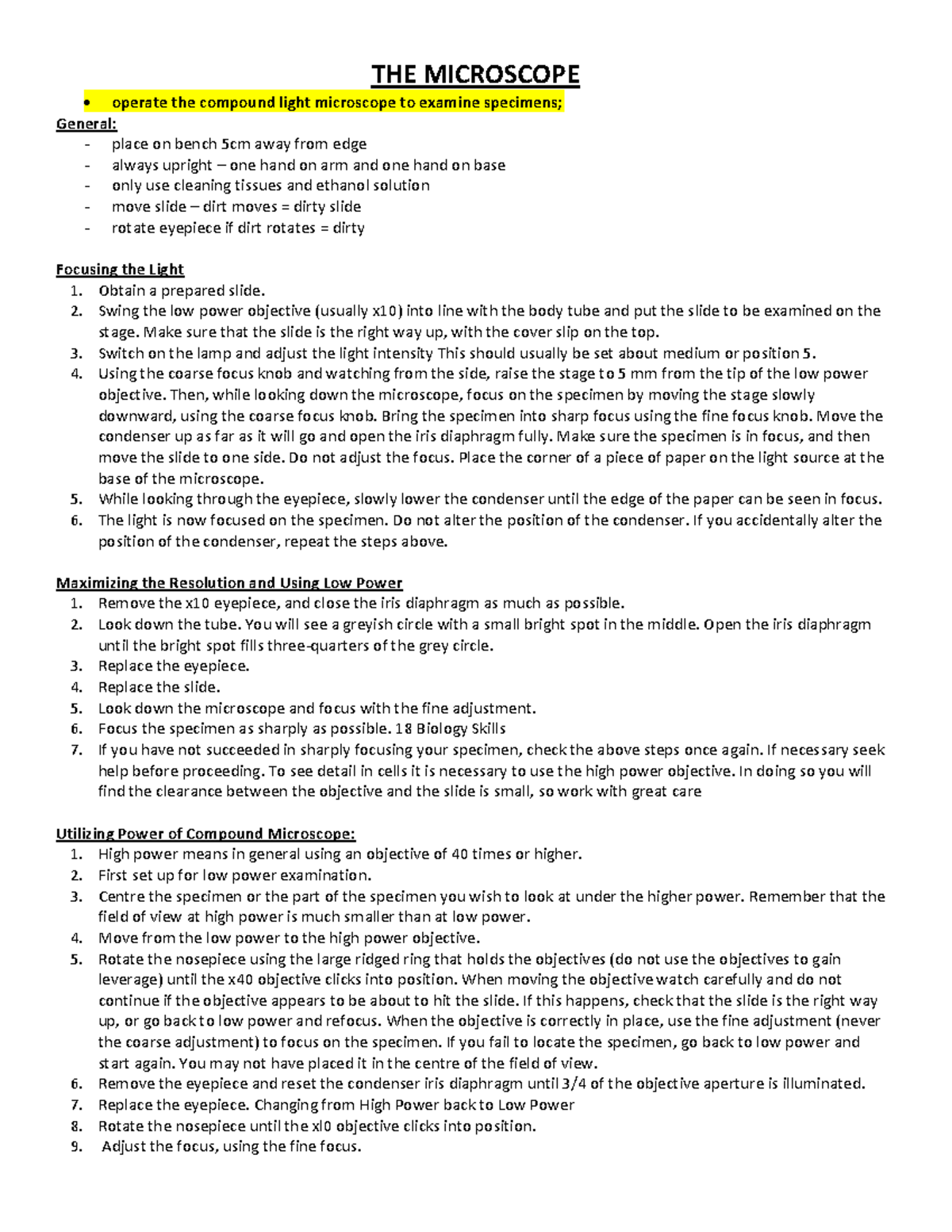 BIOL1003 Module 1 Microscope and Cell Structure Notes - Studocu