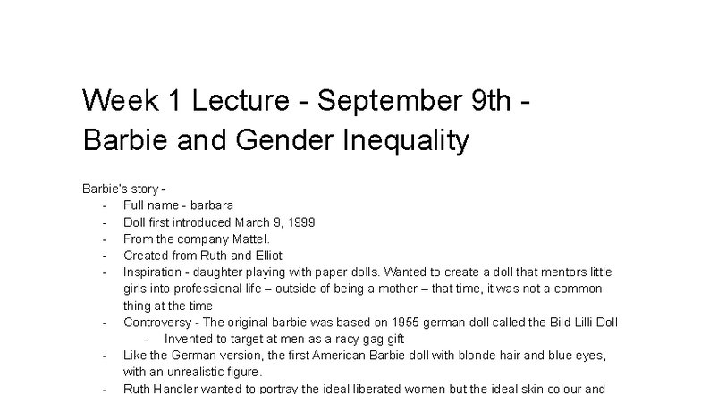 Chapter 1 - 3207 - lecture - Week 1 Lecture - September 9th - Barbie ...