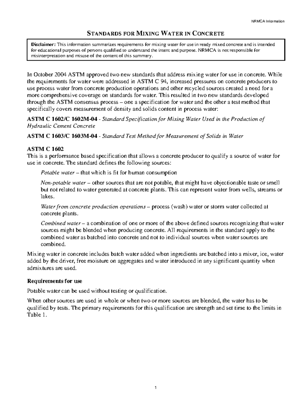 NRMCA Standards for Mixing Water in Concrete - Studocu