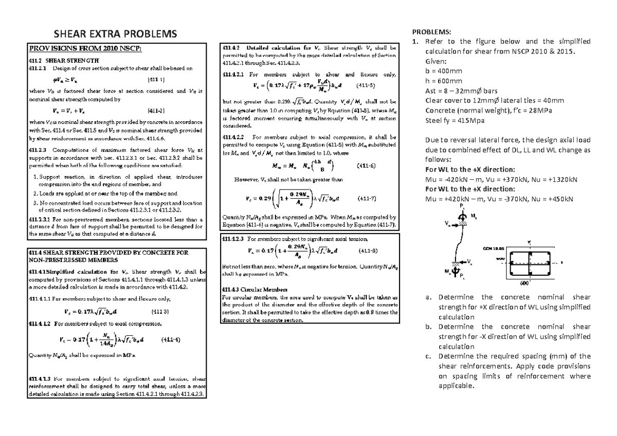 Shear Extra Problems for Structural Analysis (Course Code: CE202) - Studocu