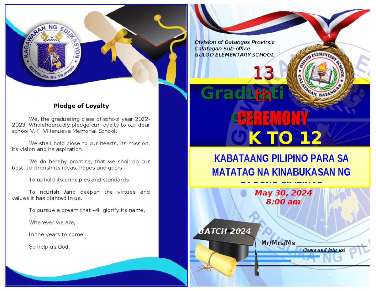 Graduation Program 2022-2023 - V. Villanueva Memorial School - Studocu